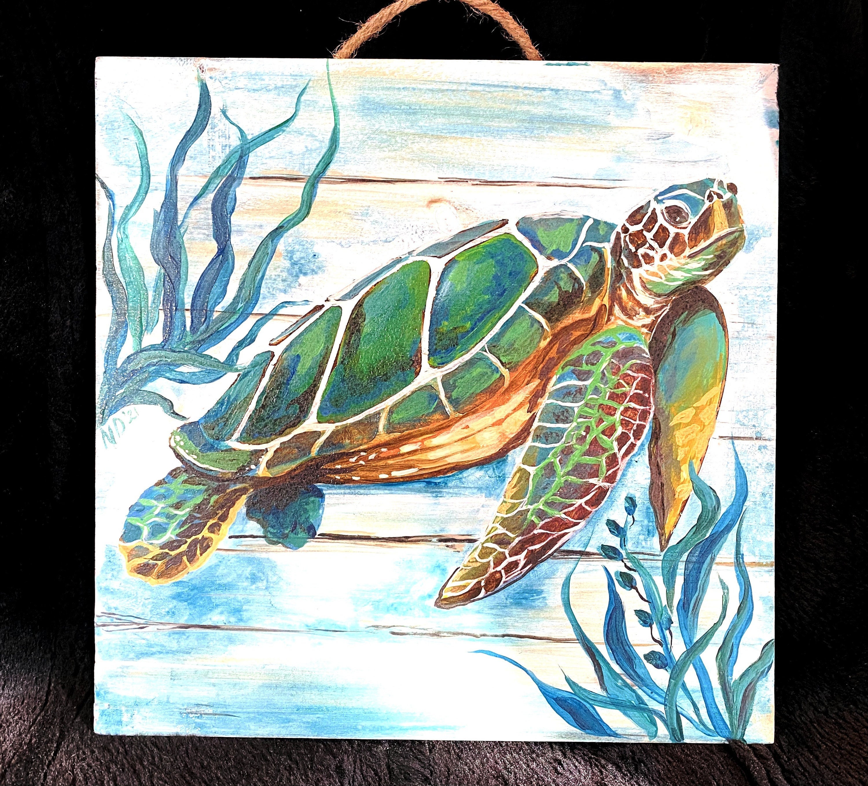Wall Decor Hand Painted Turtle in Acrylic on Distressed Wood - Etsy
