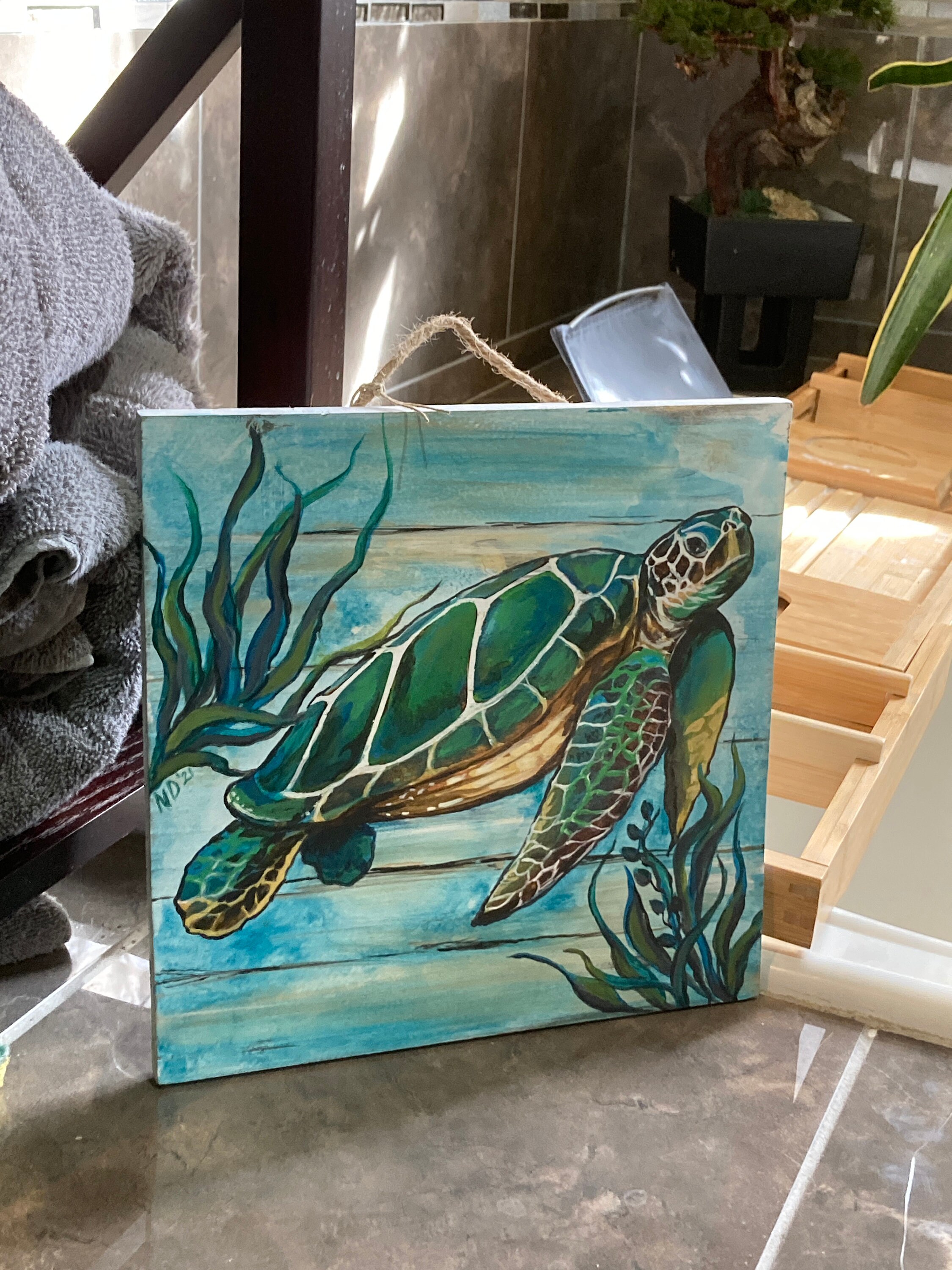 Wall Decor Hand Painted Turtle in Acrylic on Distressed Wood - Etsy
