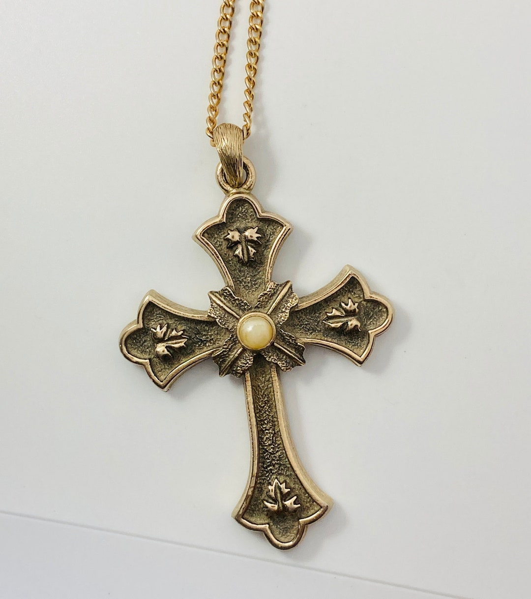 Sarah Coventry Cross Necklace Vintage, Limited Edition, Gold Tone Faux ...