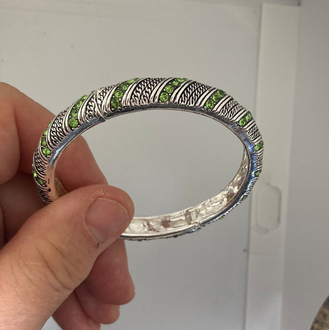 Silver Plated Peridot Bangle. Snap Back Locking Mechanism. Peridot ...