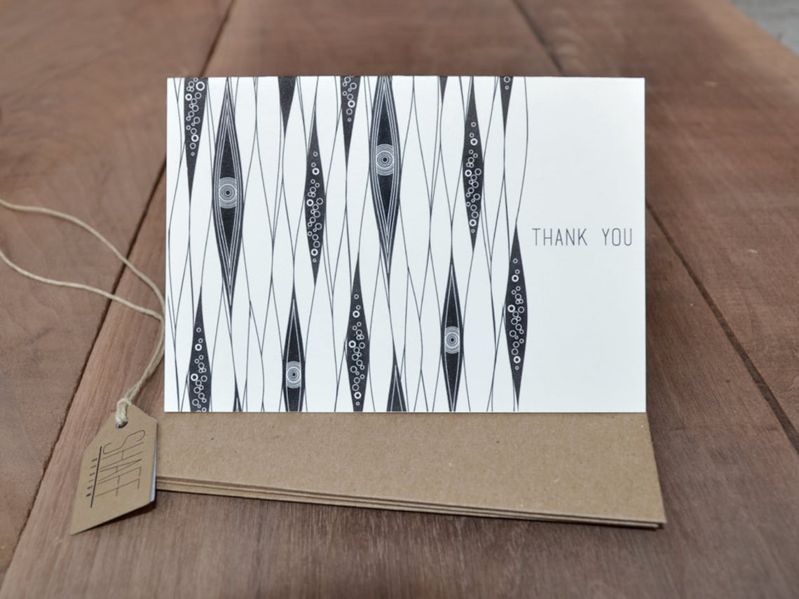 Modern Thank You Card Set, Simple Black Pattern Thank You Cards ...