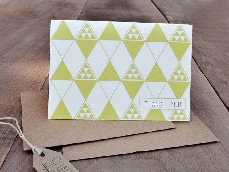 Triangle Pattern Thank You Cards Simple Modern Note Cards Yellow Thank ...