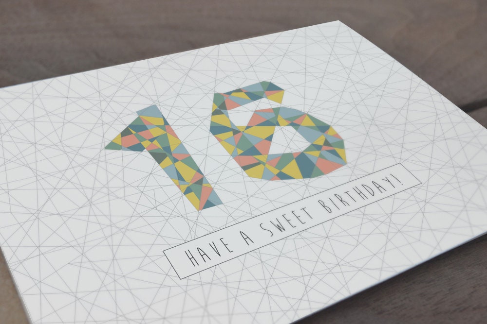 Handmade Birthday Card - Sweet 16 Birthday Card - Geometric Pattern ...
