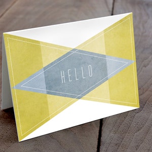 Hello Card Simple Geometric Rustic Card Yellow Orange Triangle Hello ...