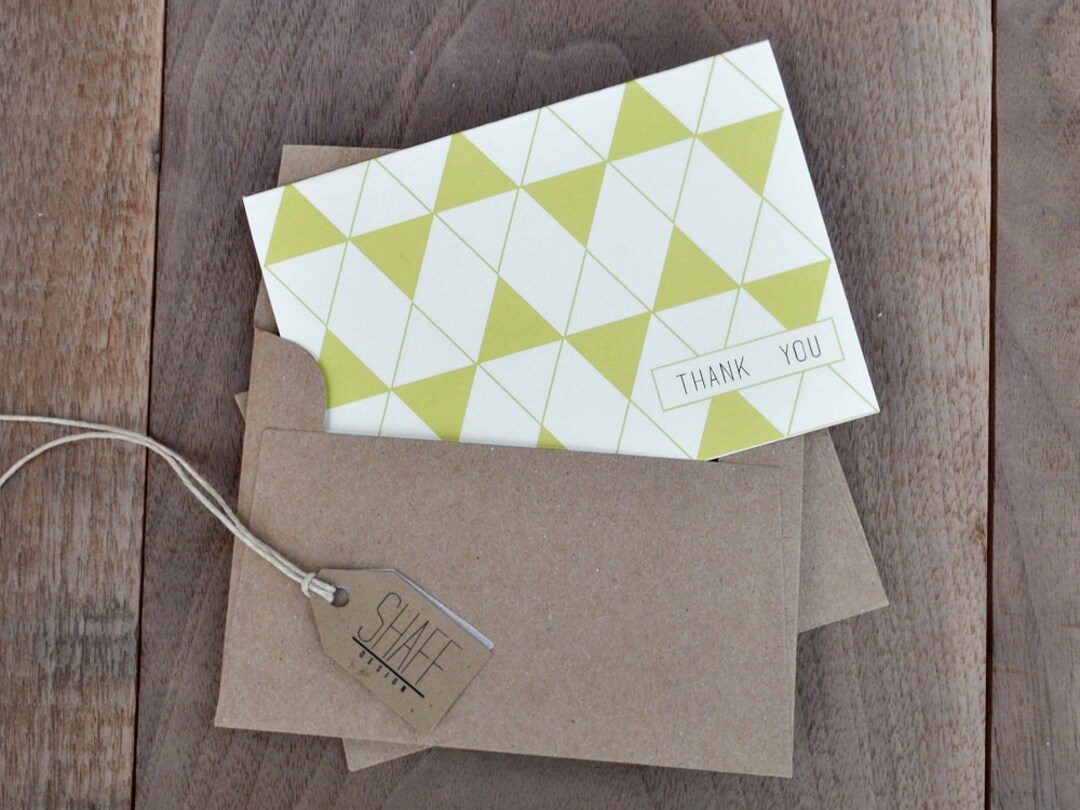 Triangle Pattern Thank You Cards Simple Modern Note Cards Yellow Thank ...