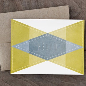 Hello Card Simple Geometric Rustic Card Yellow Orange Triangle Hello ...