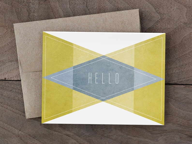 Hello Card Simple Geometric Rustic Card Yellow Orange Triangle Hello ...