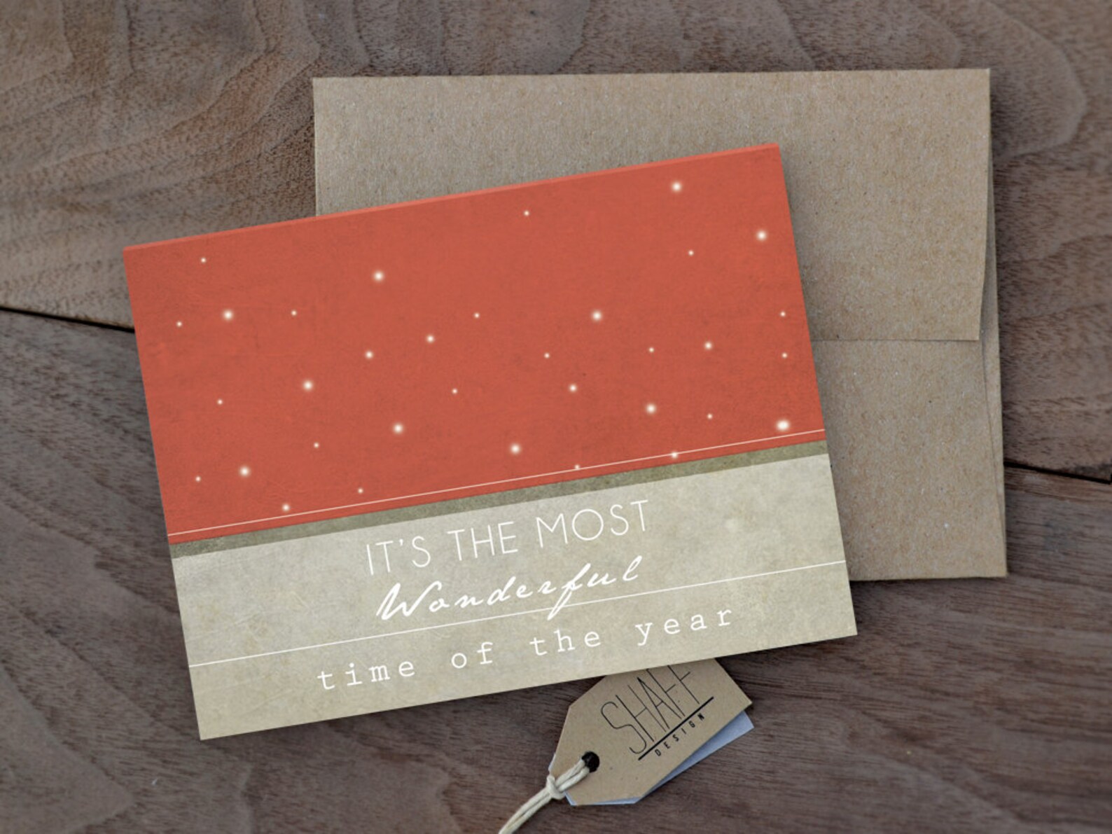 Christmas Card It's the Most Wonderful Time of the Year Blue Red Yellow ...