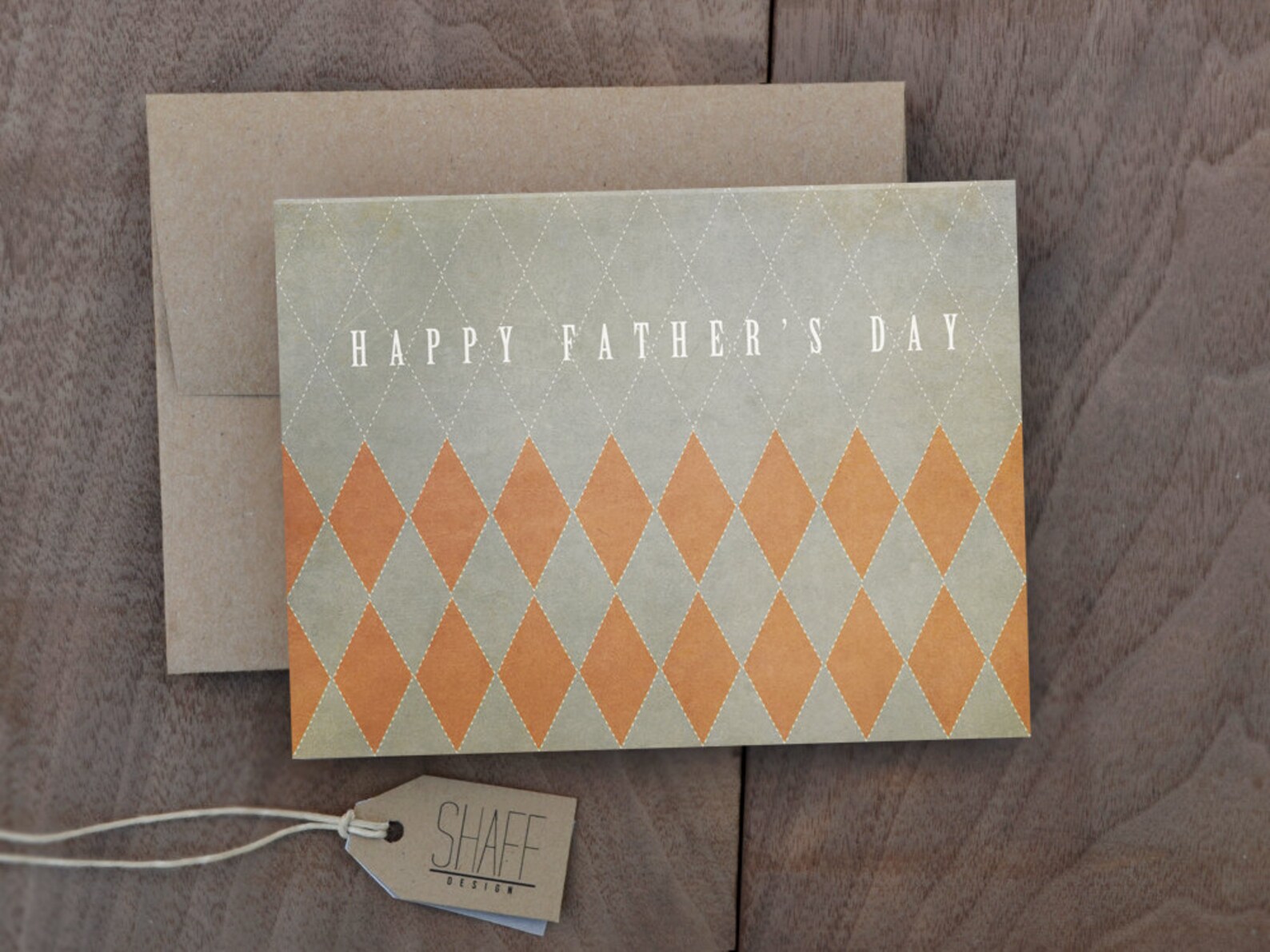 Happy Father's Day Card - Rustic Diamond Pattern Card - Yellow Orange ...