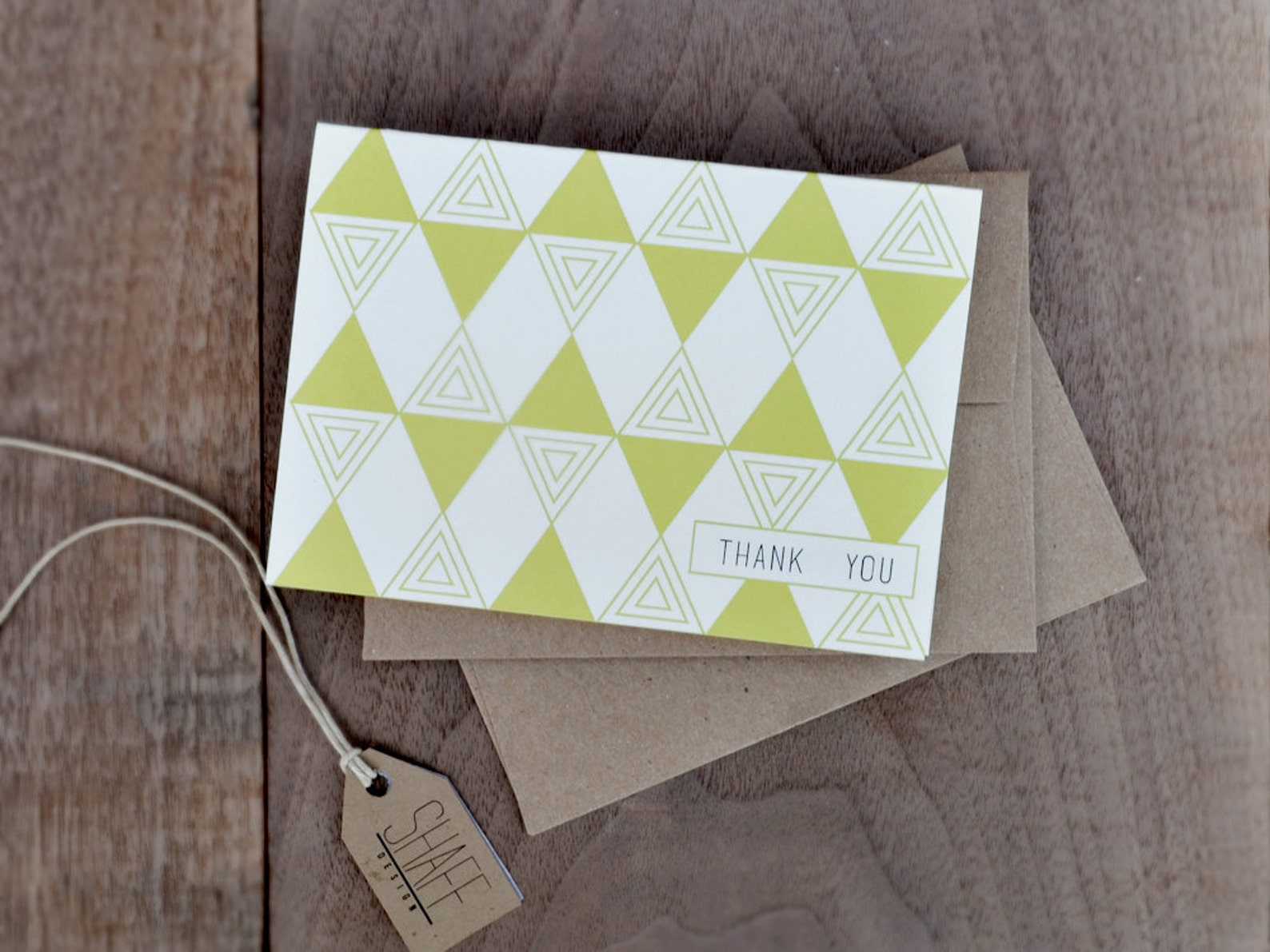 Triangle Pattern Thank You Cards Simple Modern Note Cards Yellow Thank ...
