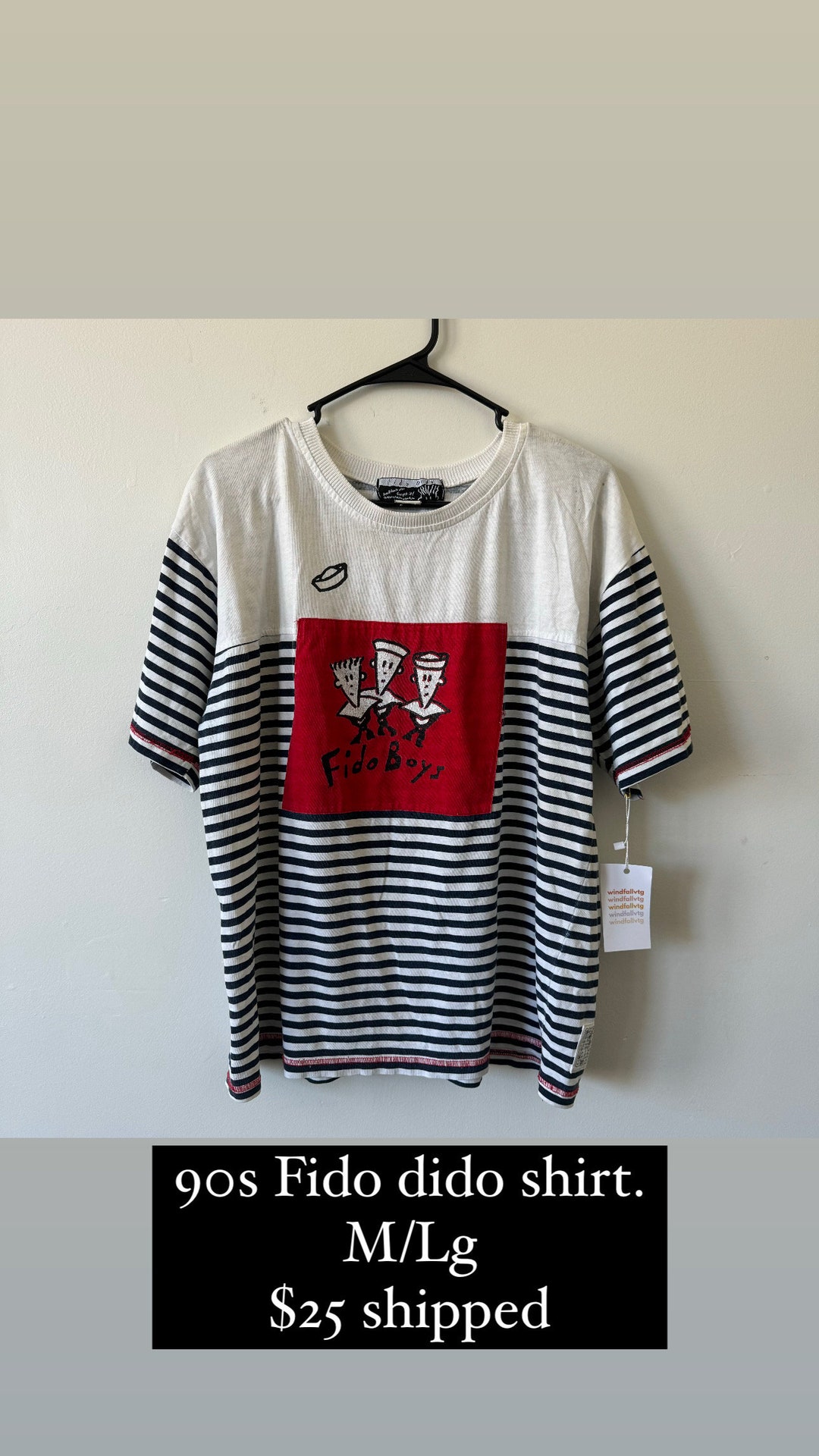 Vintage 90s Fido Dido Tee, Fido Boys T-shirt, Striped, Red and Navy ...