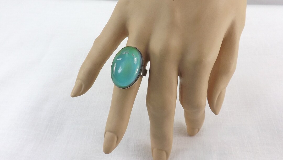 Large Oval Mood Ring Color Change Jewelry Very Big Ring Stainless Steel Adjustable Statement ...