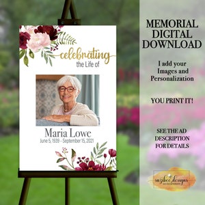 Celebration of Life, Memorial Service, Funeral Keepsake, Welcome Sign ...