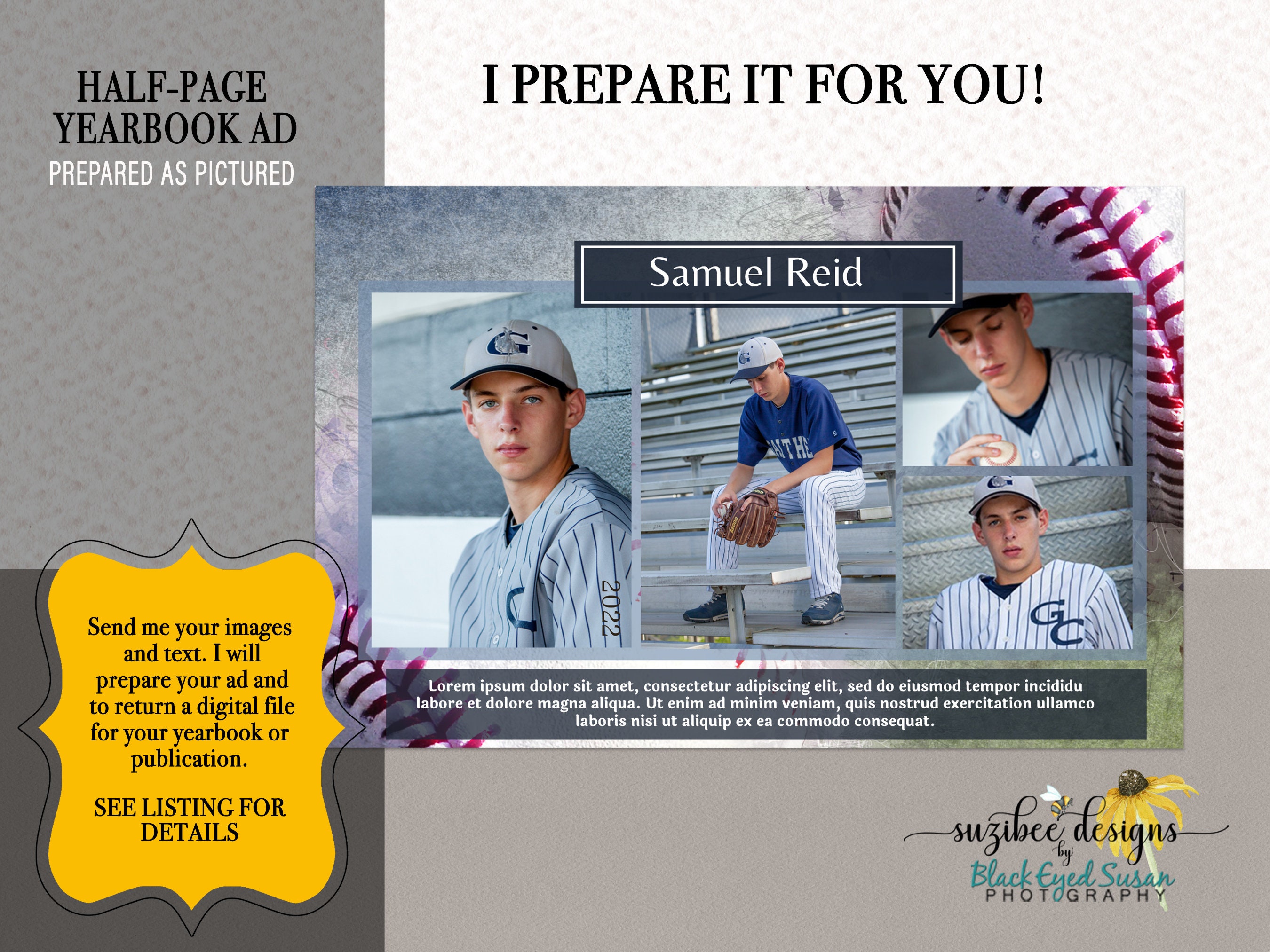 Baseball Yearbook Ad Senior Yearbook Ad Full Half Quarter | Etsy