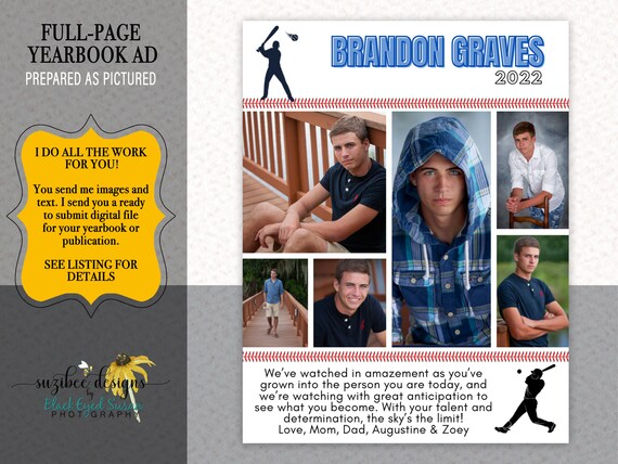 Yearbook Ad Senior Baseball Tribute Ad Full Page Half Page - Etsy