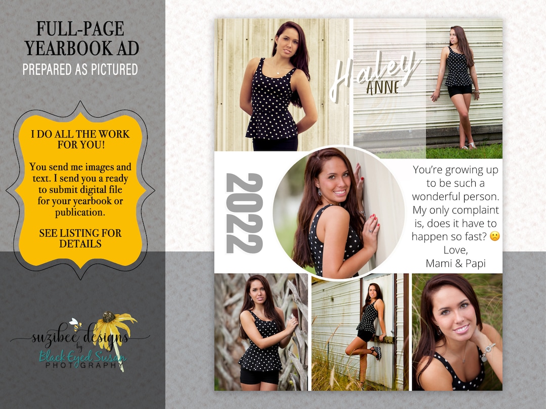 Yearbook Ad, Senior Tribute Ad, Full Page, Half Page, Quarter Page ...