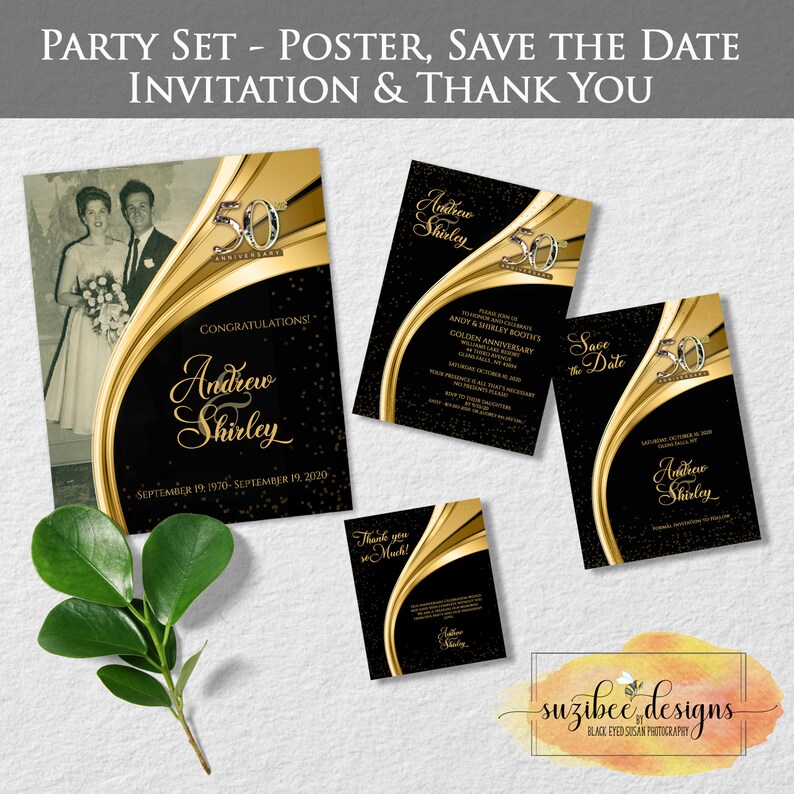 50th Anniversary Invitation, Save the Date, Party Poster, Golden ...