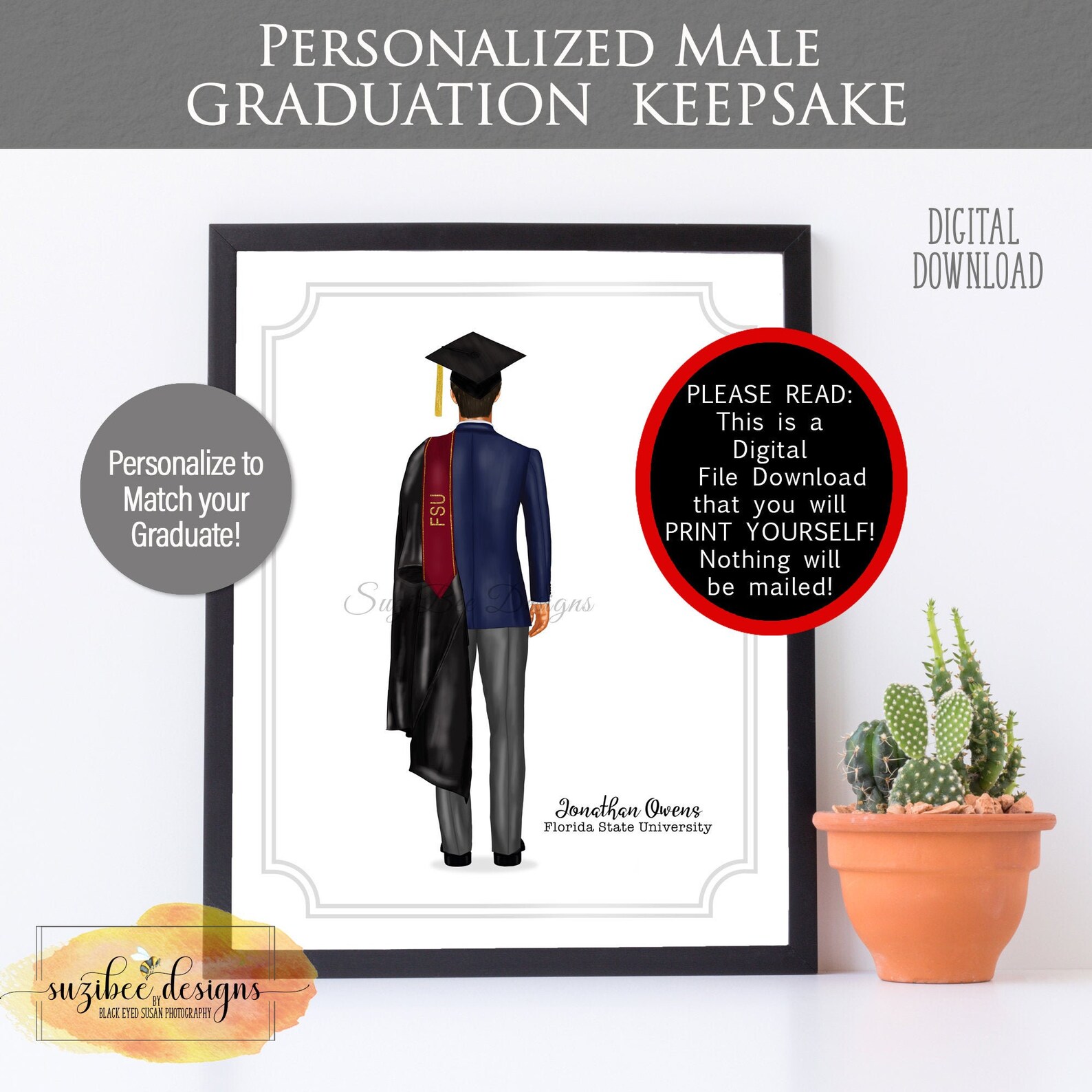 Graduation Portrait Print Graduation Gift Male Grad Gift - Etsy