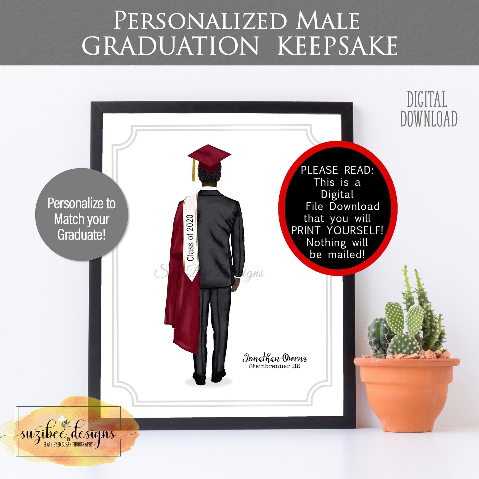 Graduation Portrait Print Graduation Gift Male Grad Gift - Etsy