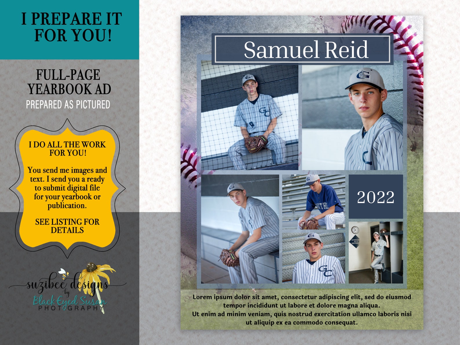 Baseball Yearbook Ad Senior Yearbook Ad Full Half Quarter | Etsy