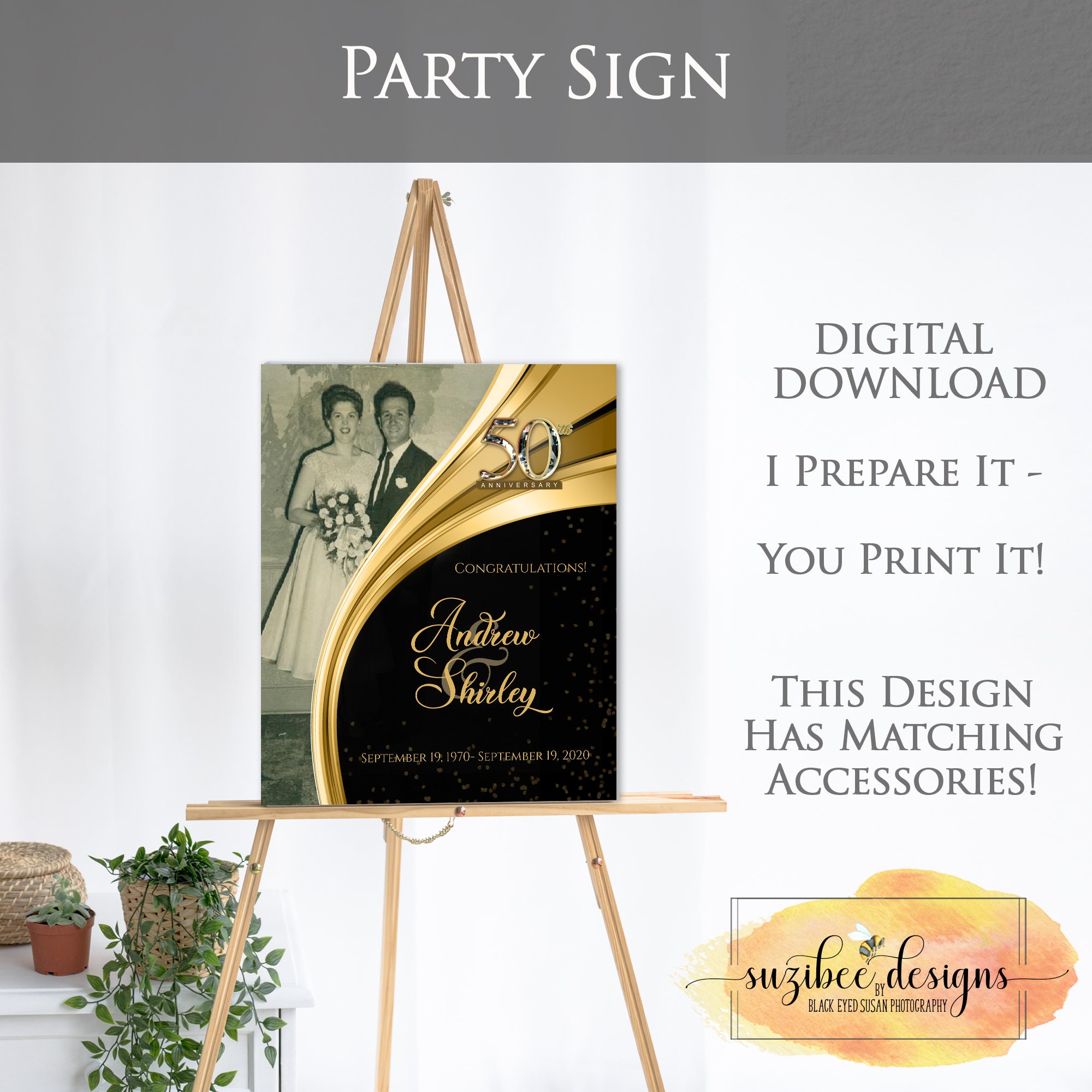 50th Anniversary Invitation, Save the Date, Party Poster, Golden ...