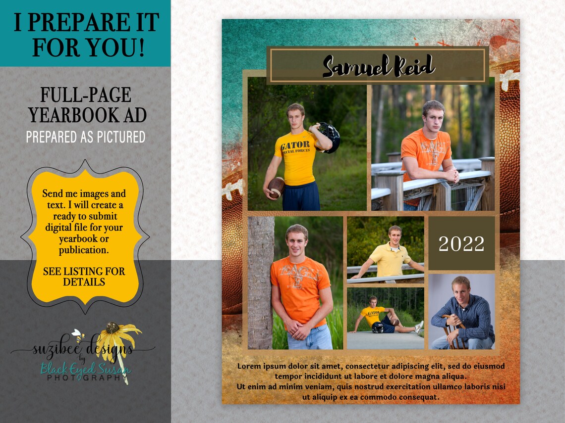 Football Yearbook Ad Senior Yearbook Ad Full Half Quarter - Etsy