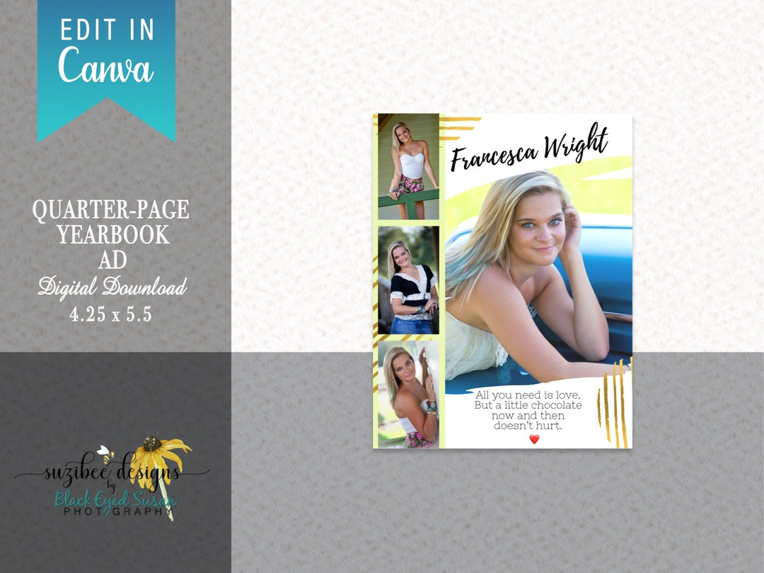 Canva Yearbook Ad, Senior Yearbook Ad, Senior Ad, Quarter Page Ad, High ...