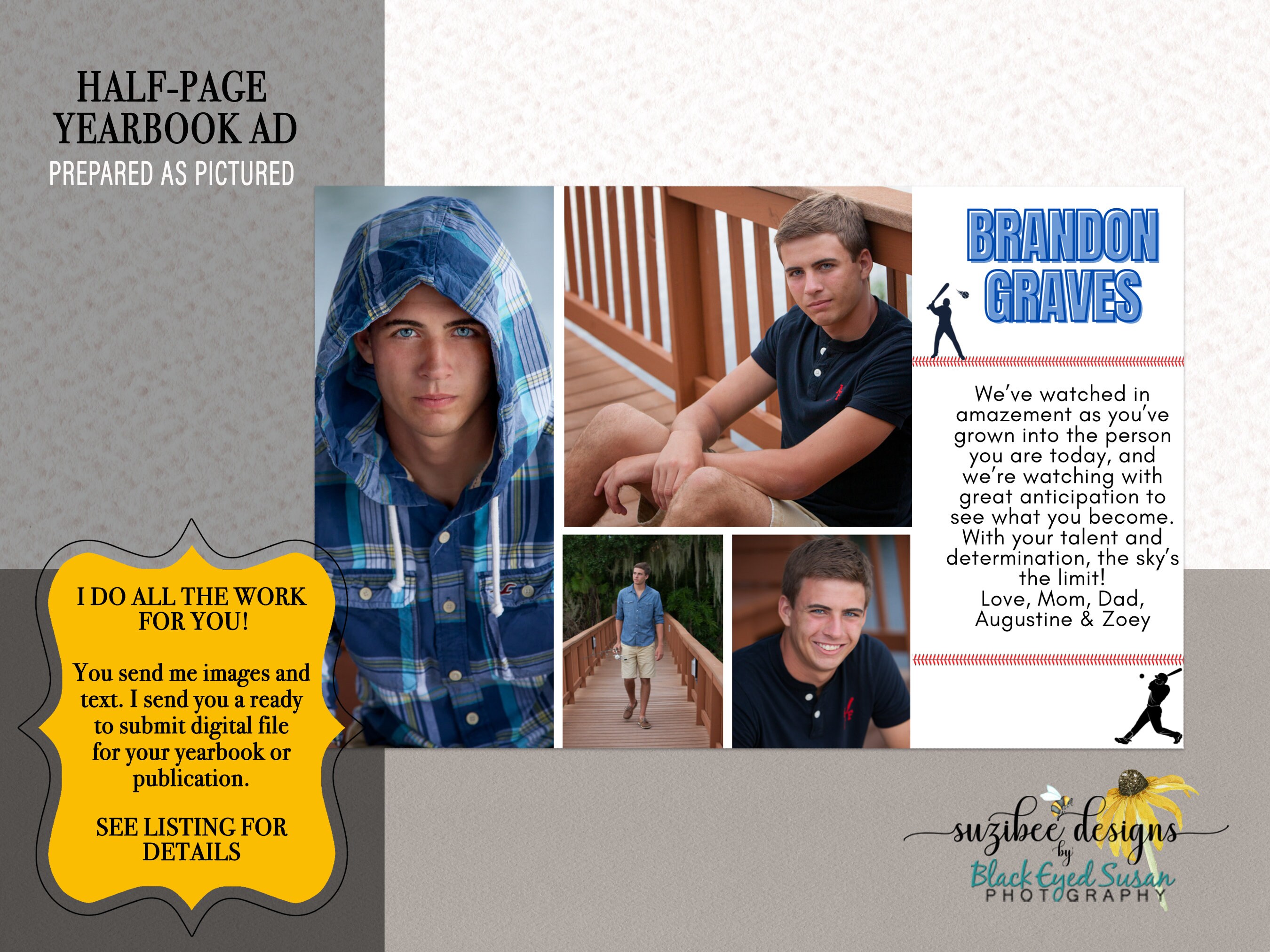 Yearbook Ad Senior Baseball Tribute Ad Full Page Half Page - Etsy