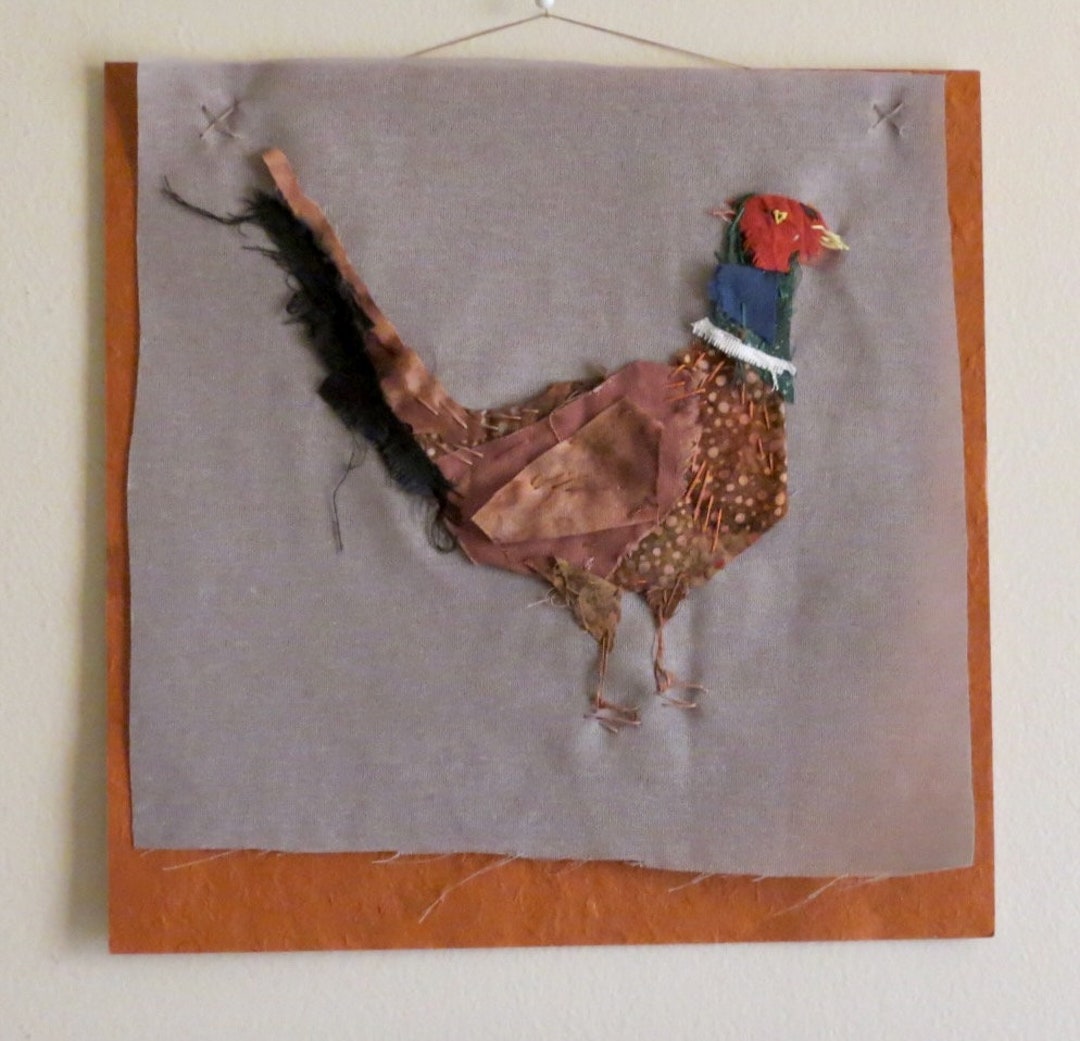 Fabric/thread Bird Sketch, Collage, Embroidered, This One is a Ring ...
