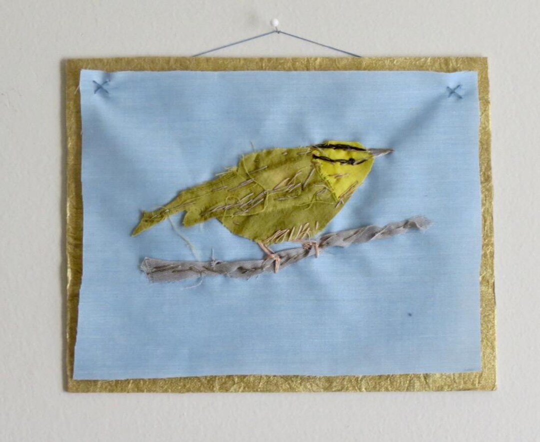 Fabric/thread Bird Sketch, Collage, Embroidered, This One is a Worm ...