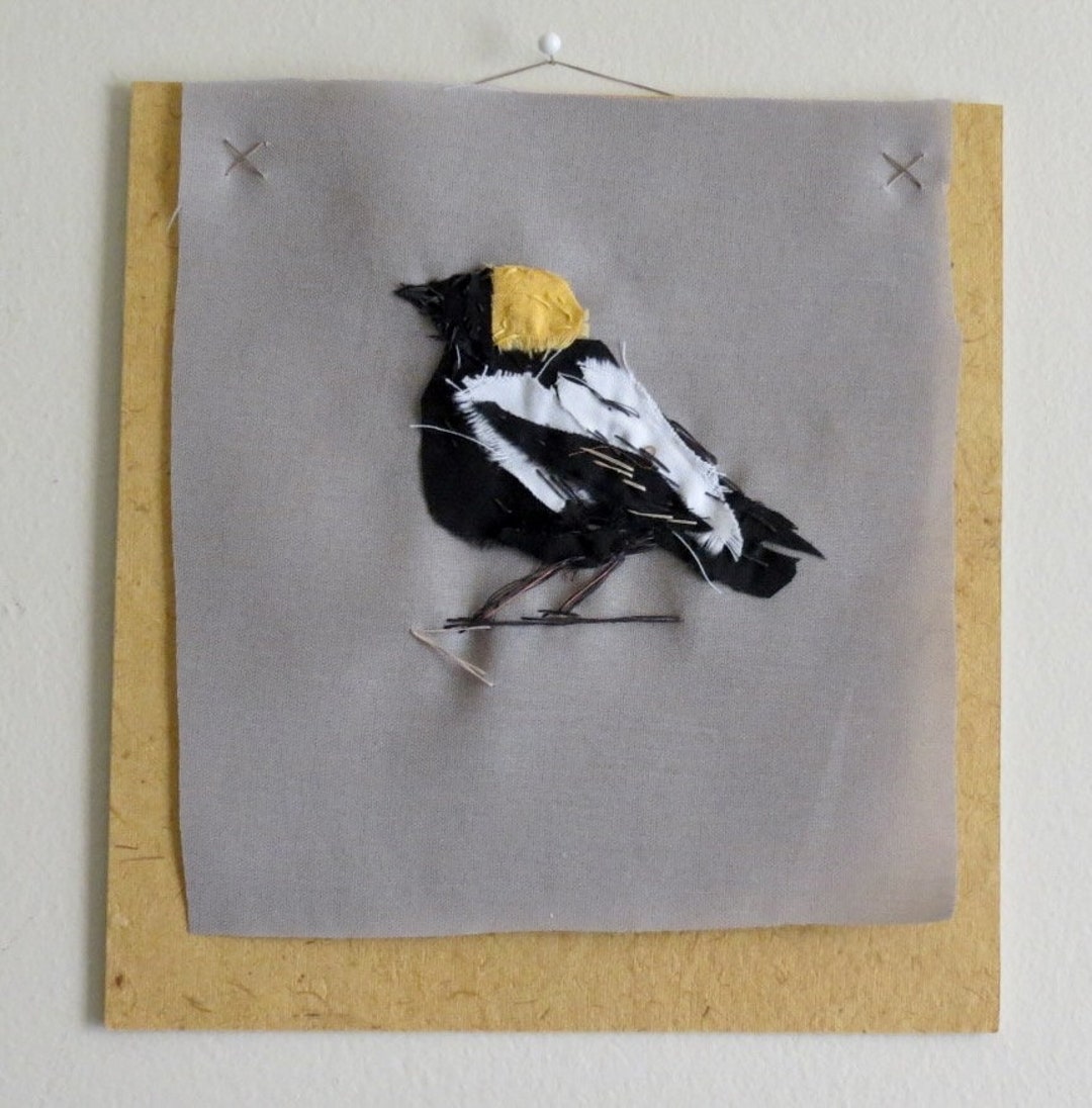 Fabric/thread Bird Sketch, Collage, Embroidered, This One is Bobolink ...