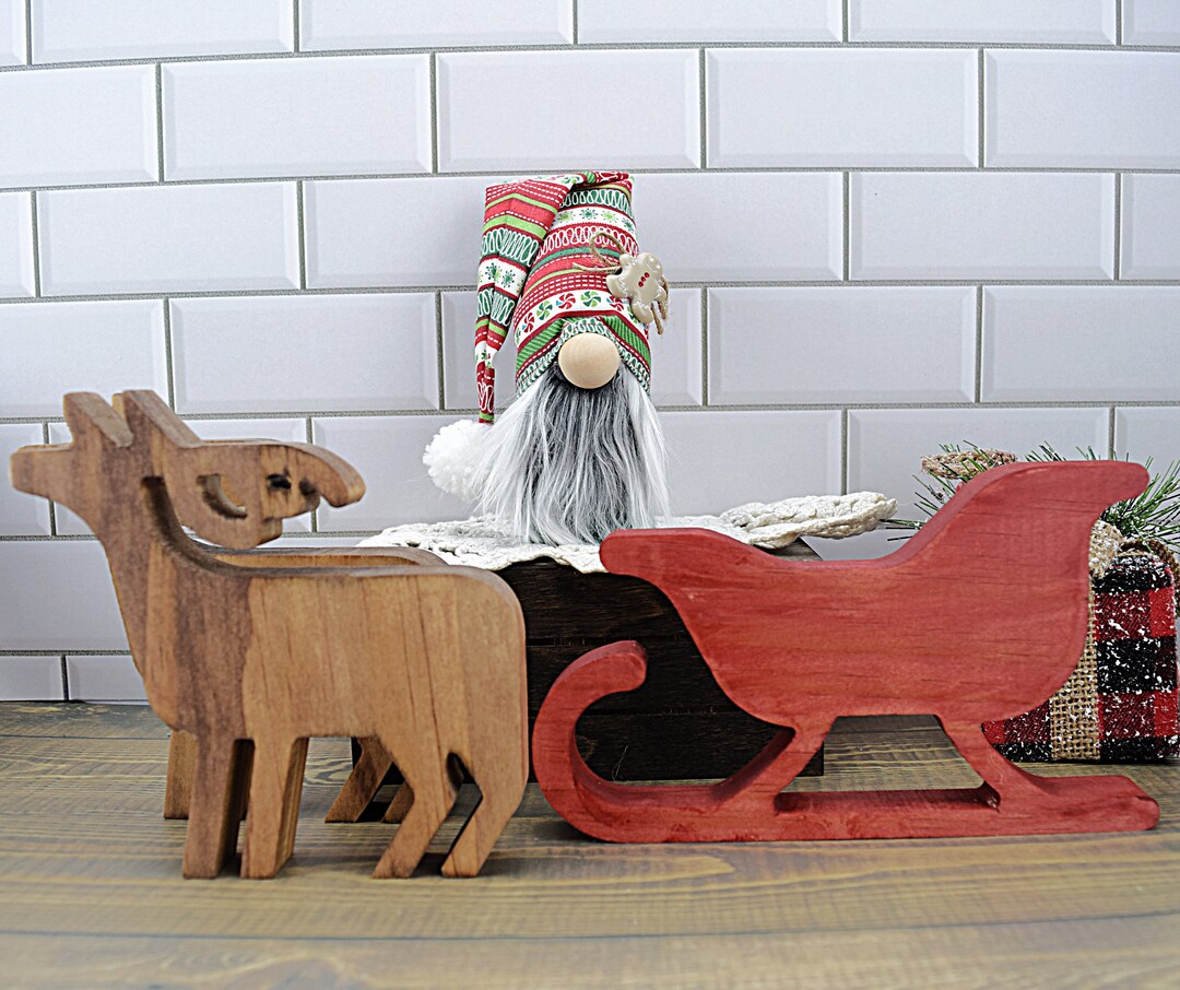 Wood Sleigh and Reindeer Christmas Tiered Tray Winter Tiered Tray ...