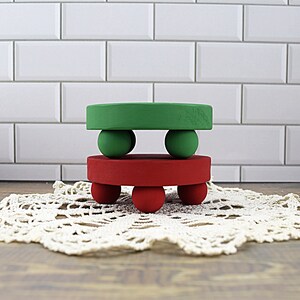 Set of 2 Christmas Round Wood Risers for Tiered Tray Decor Small ...