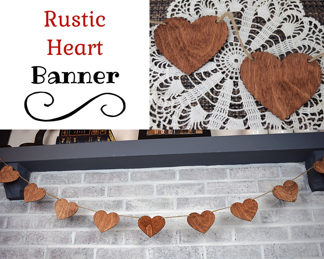 Rustic Wood Heart Banner Valentines Day Garland for Mantle Scalloped ...