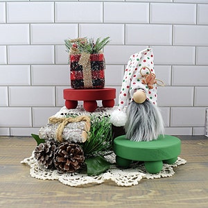 Set of 2 Christmas Round Wood Risers for Tiered Tray Decor Small ...