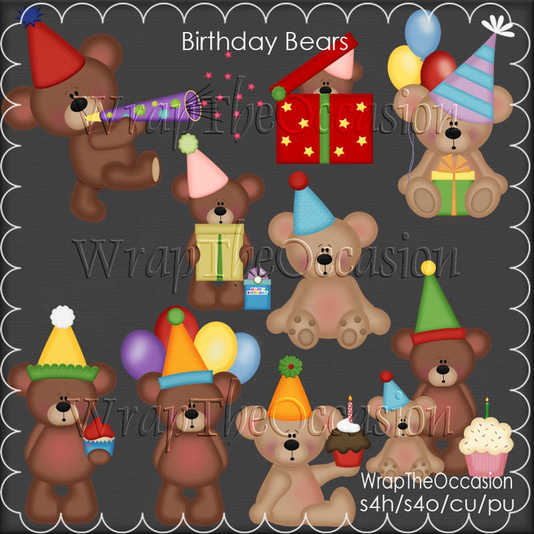 Birthday Bears - CU Clipart - Etsy
