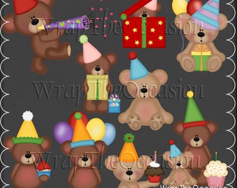 Birthday Clipart Teddy Bears Digital Scrapbook Commercial Use Elements ...