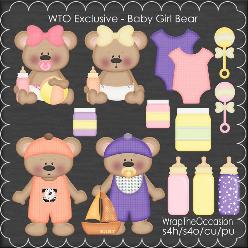 Baby Girl Bear Clipart - Etsy