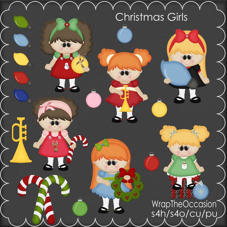 Christmas Girls Clipart - Etsy