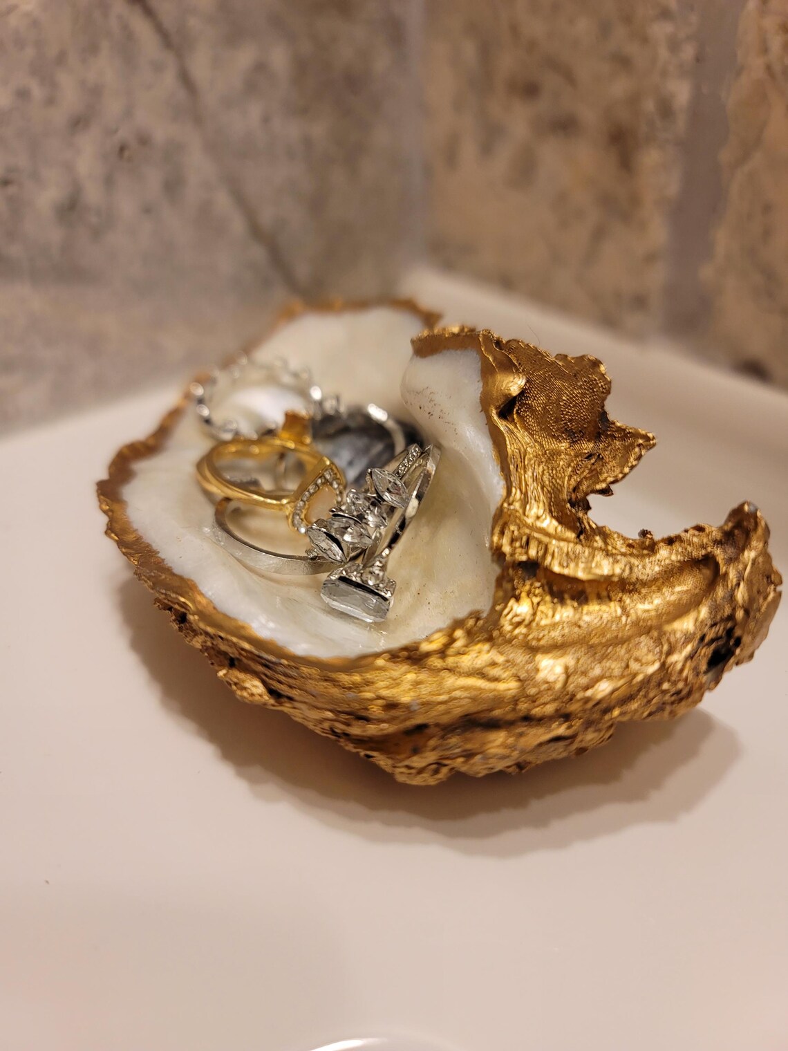 Gold Guild Trimmed Oyster Shell Trinket/ring/jewelry Dish - Etsy
