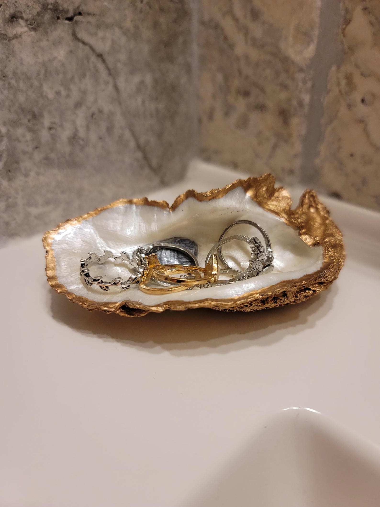 Gold Guild Trimmed Oyster Shell Trinket/ring/jewelry Dish - Etsy