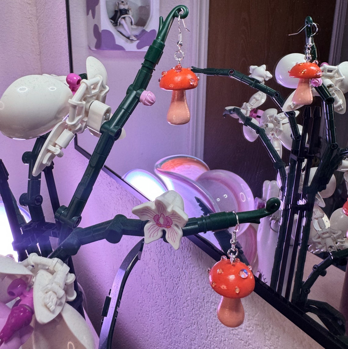 Hand Painted Whimsical Wood Mushroom Earrings With 3D Resin Dew Drops ...