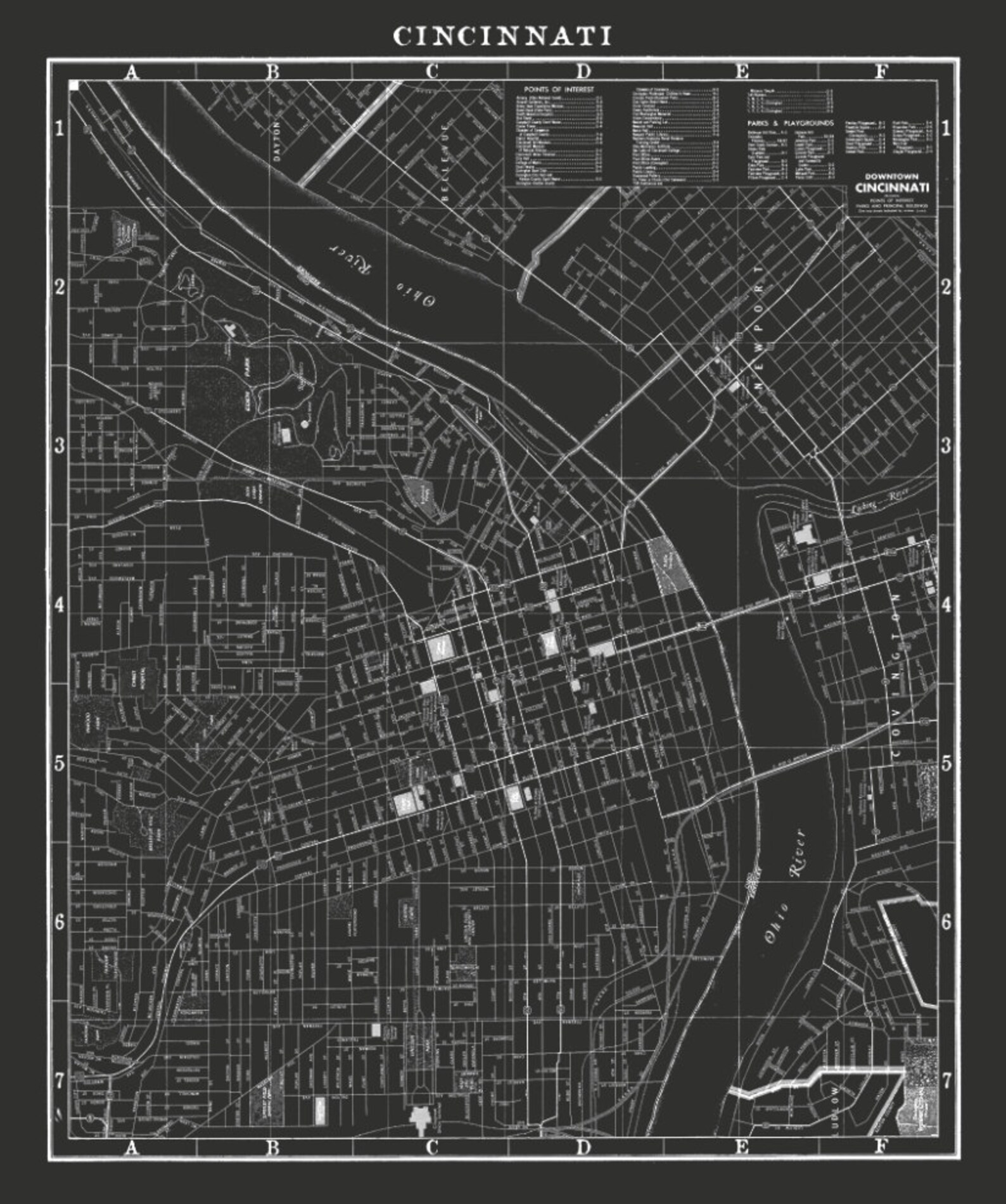 Cincinnati Map : Black and White Style Vintage Cinncinnati Map - Etsy