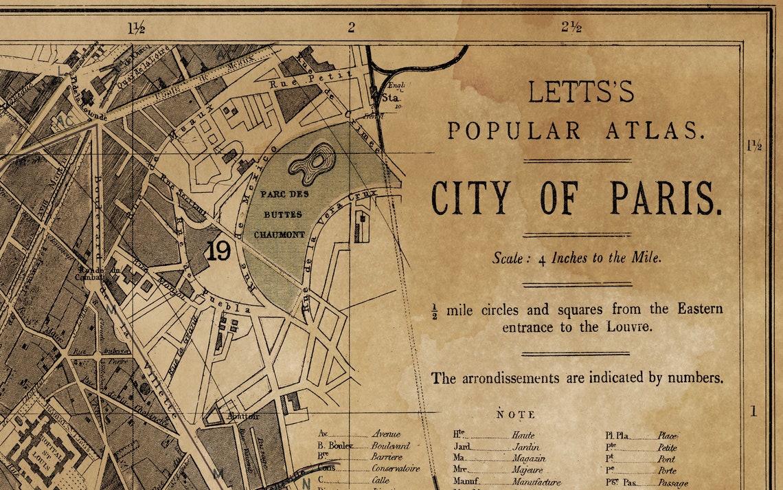 Paris Map : Vintage Circa 1883 Paris Map Print Poster - Giclee Print - Etsy