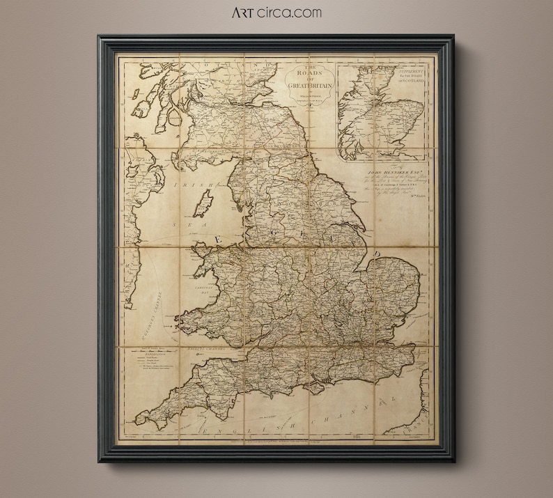 England Map : Vintage Map of England - Great Britain Map - Large ...