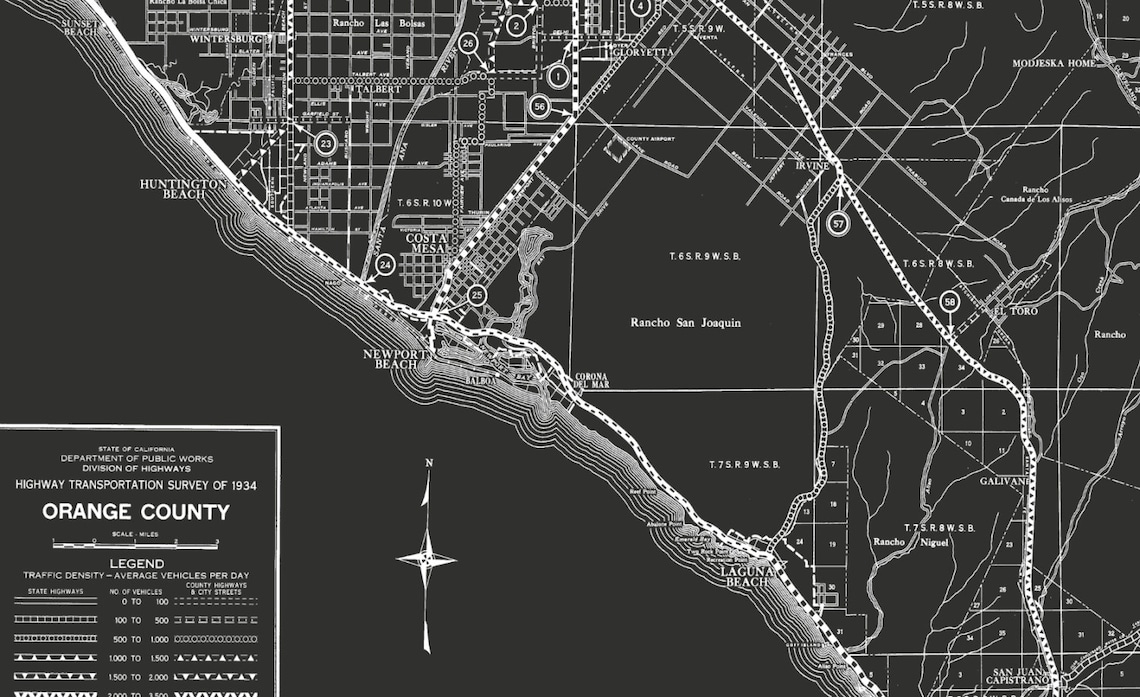 Orange County Map Print : Black and White Vintage Orange County ...