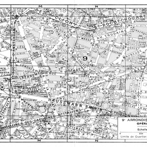 Paris Street Map : 9th Arrondissement Map - Opéra Print - Paris Metro ...