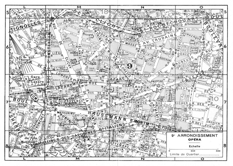 Paris Street Map : 9th Arrondissement Map Opéra Print - Etsy
