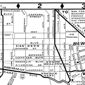 Vintage Los Angeles Map : 1940s Los Angeles Metro Map - Archival Los ...