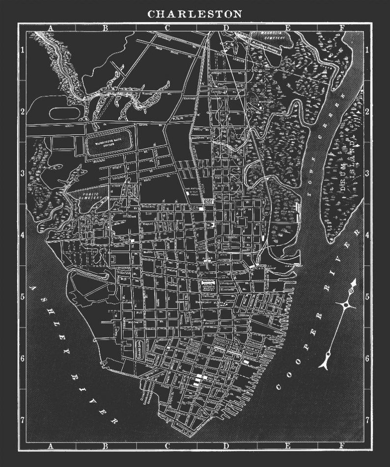 Charleston Map : Vintage Charleston South Carolina Map Print - Etsy